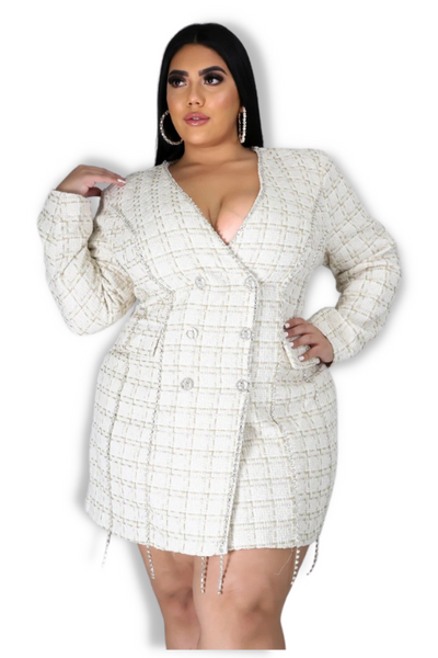 Ivory and Gold Tweed Blazer Dress – ICONIC7